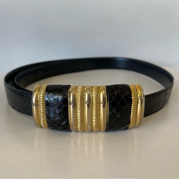 Vintage | Accessories | Vintage Leather Shop Genuine Snake Black Belt ...